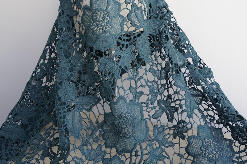Dark Green Guipure Lace Fabric, Fancy Hollowed Out Flower Fabric for Clutches, Dance Costume ...