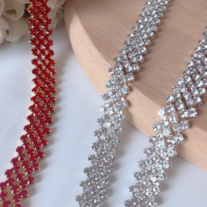 Red / Silver Rhinestone Trim by the Yard, Rhinestone Belt Trim ...
