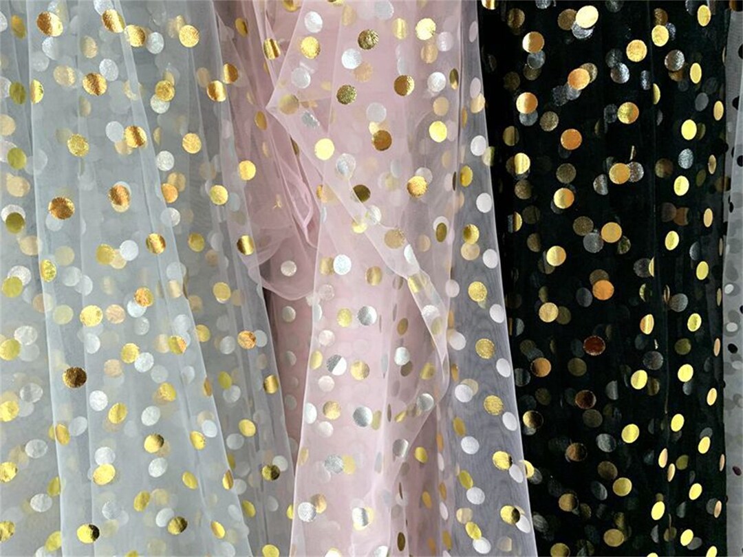 Gold Twinkle Polka Dots Tulle Fabric for Bridal Wedding Prom Gown Tutu ...