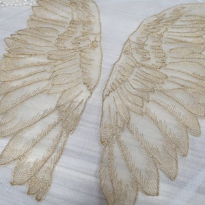 Gold Feather Wings Applique, Organza Lace Collar, Sewing Embroidery ...