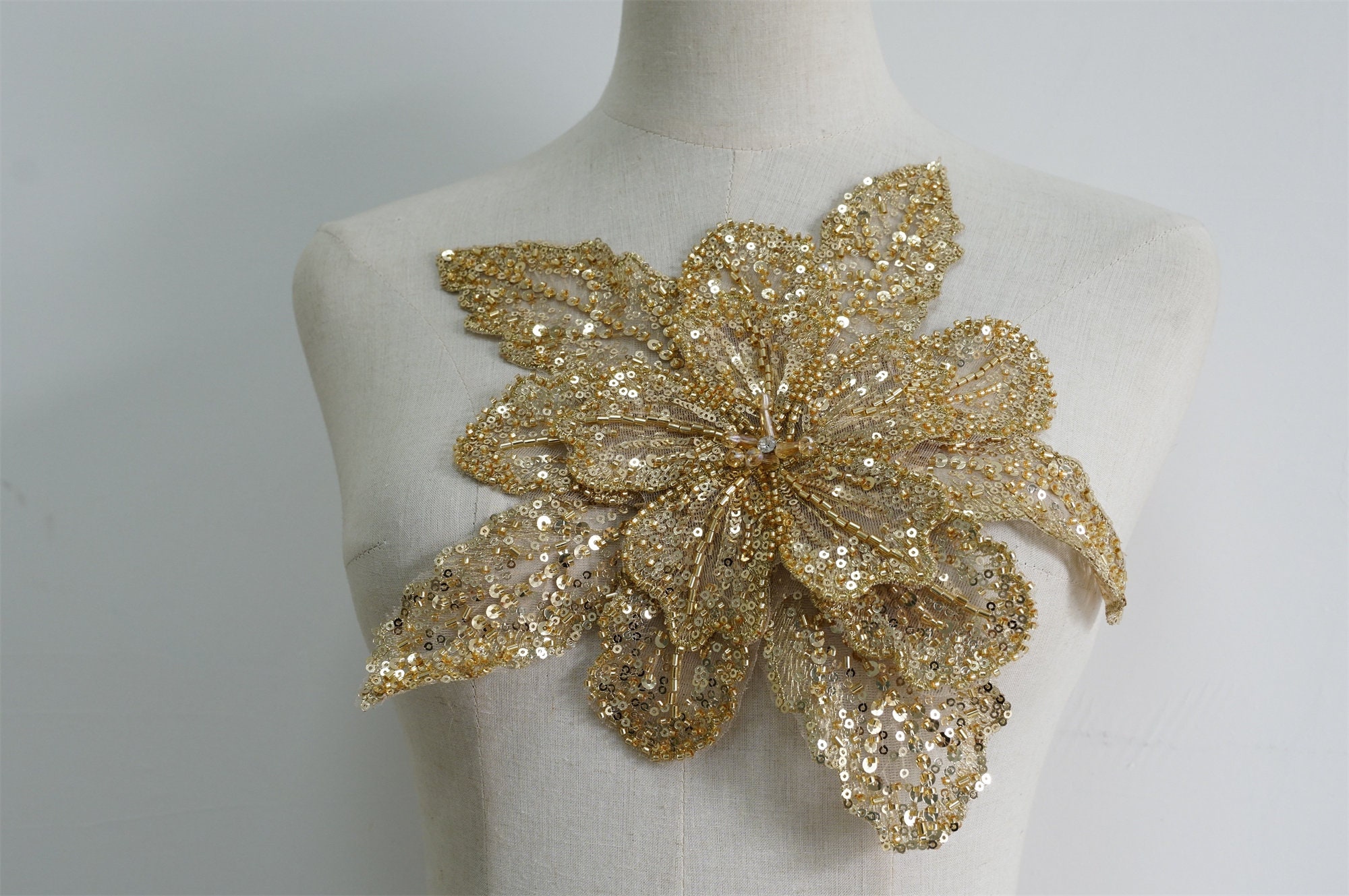 GOLD 3D Flower Appliqué for Lyrical Costumes, Ballet, Illusion Gowns ...