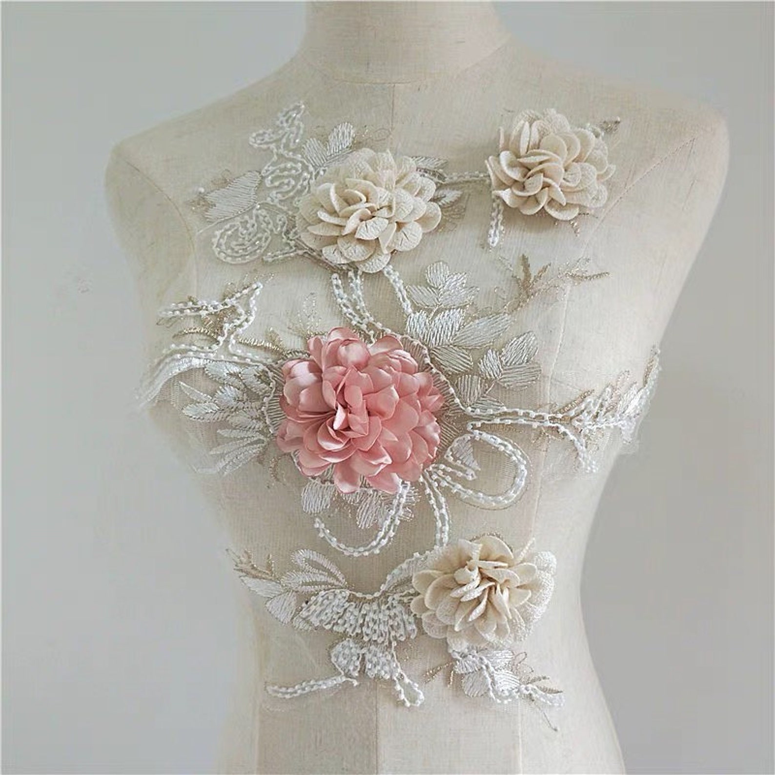 Large applique 3d flower trim applique back applique dress | Etsy