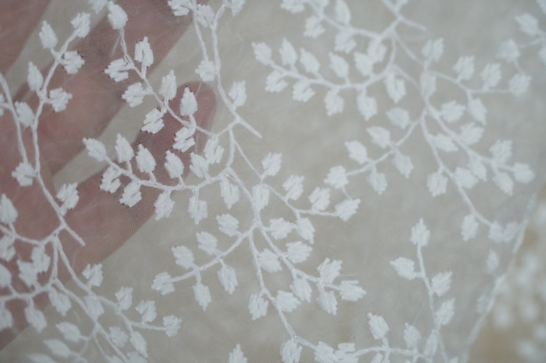 Off White Venice Floral Leaves Embroidery Mesh Netting Fabric - Etsy