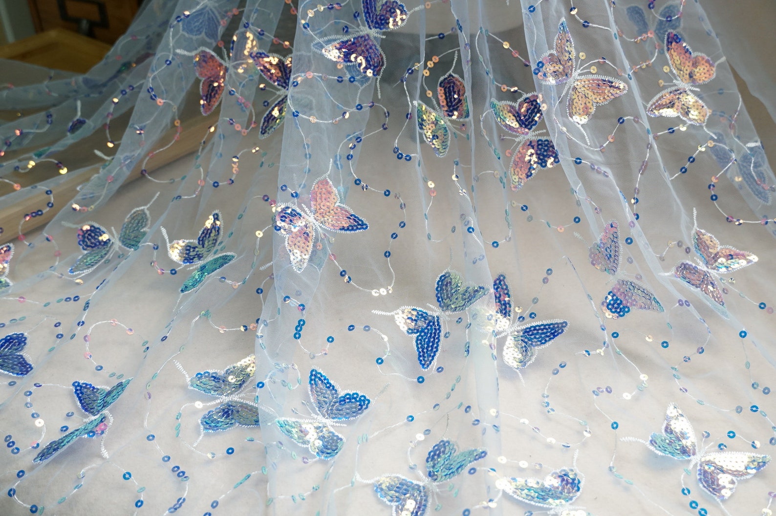 Butterfly Fabric, Soft Tulle Butterflies Embroidered Lace Fabric ...
