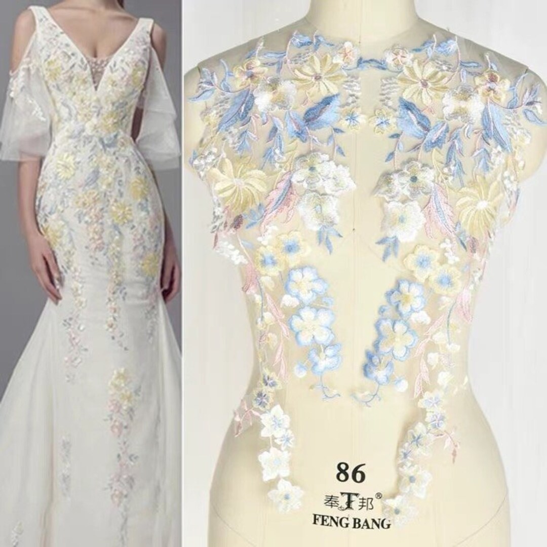 Lace Applique, Wedding Applique, Colorized Flower Bridal Applique Gown ...