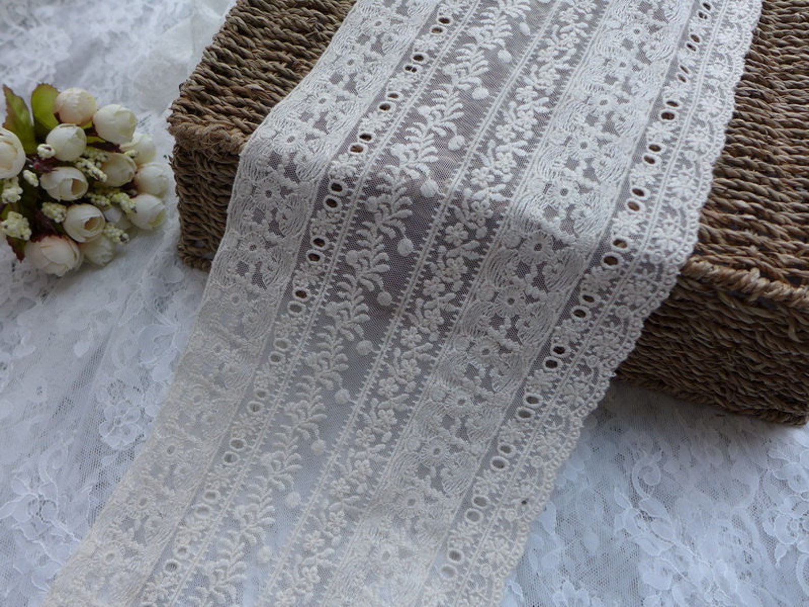 Cotton Lace Fabric Trim Antique Lace Trim in Beige Vintage - Etsy