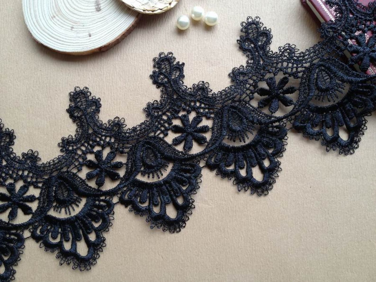 Black Lace Venice Lace Trims Vintage Cotton Lace Trim 1 Yard | Etsy