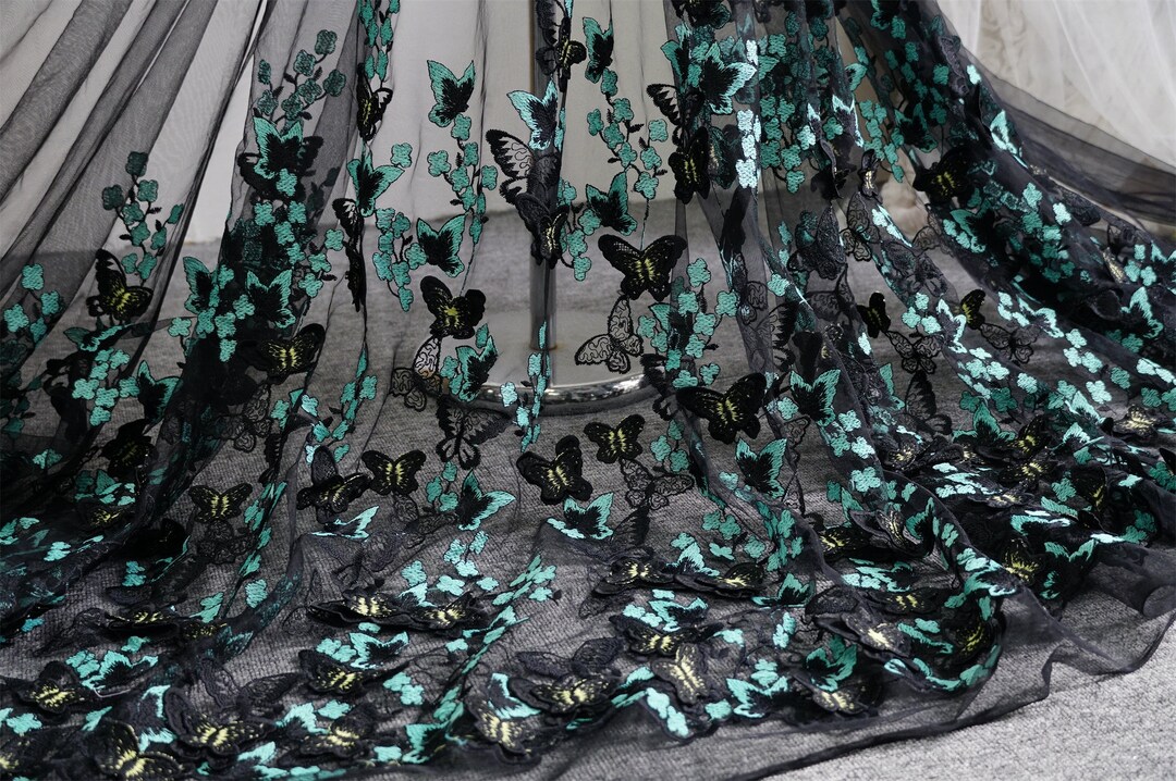 Butterfly Fabric, 3D Butterfly Floral Embroidered Lace Fabric, Soft ...