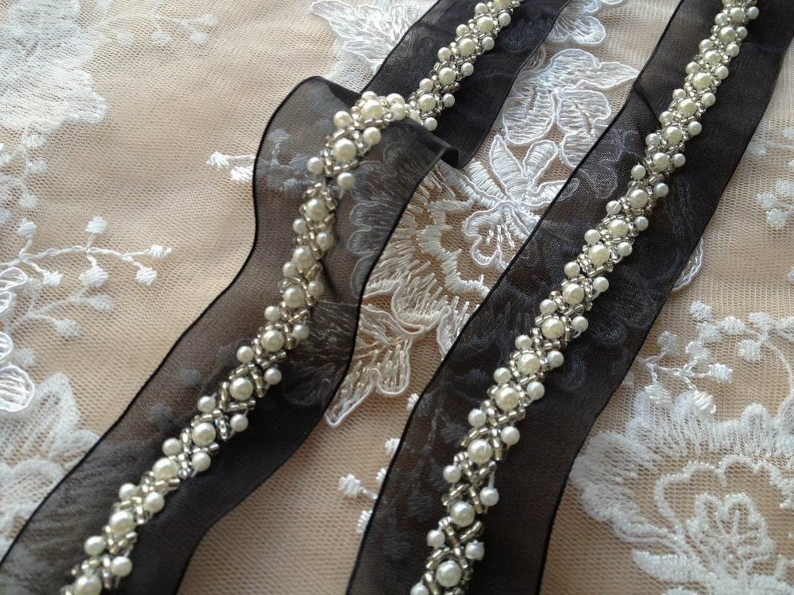 1yrd Bridal Pearl Trim Silver Beaded Trim Ribbon Lace Trim - Etsy