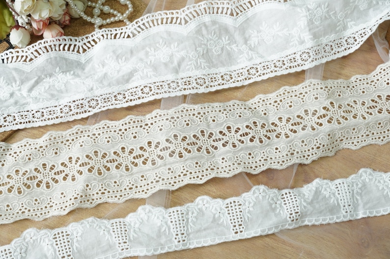 Cotton Lace, Scalloped Lace Trim, Eyelet Trim Cotton Lace, Cotton ...