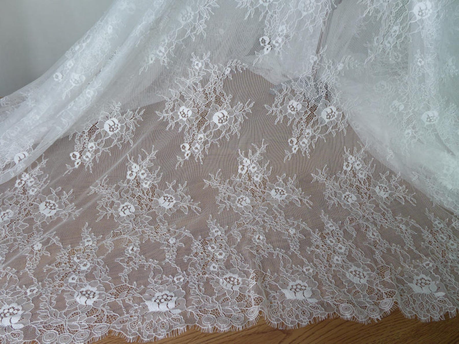 CHANTILLY Lace off White Eyelash Edge Fabric Delicate Rose | Etsy