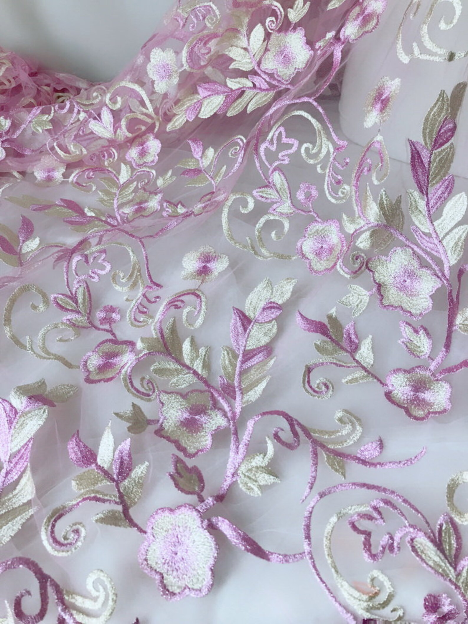 Lavender Fabric Embroidered Floral Lace Fabric in Lavender | Etsy