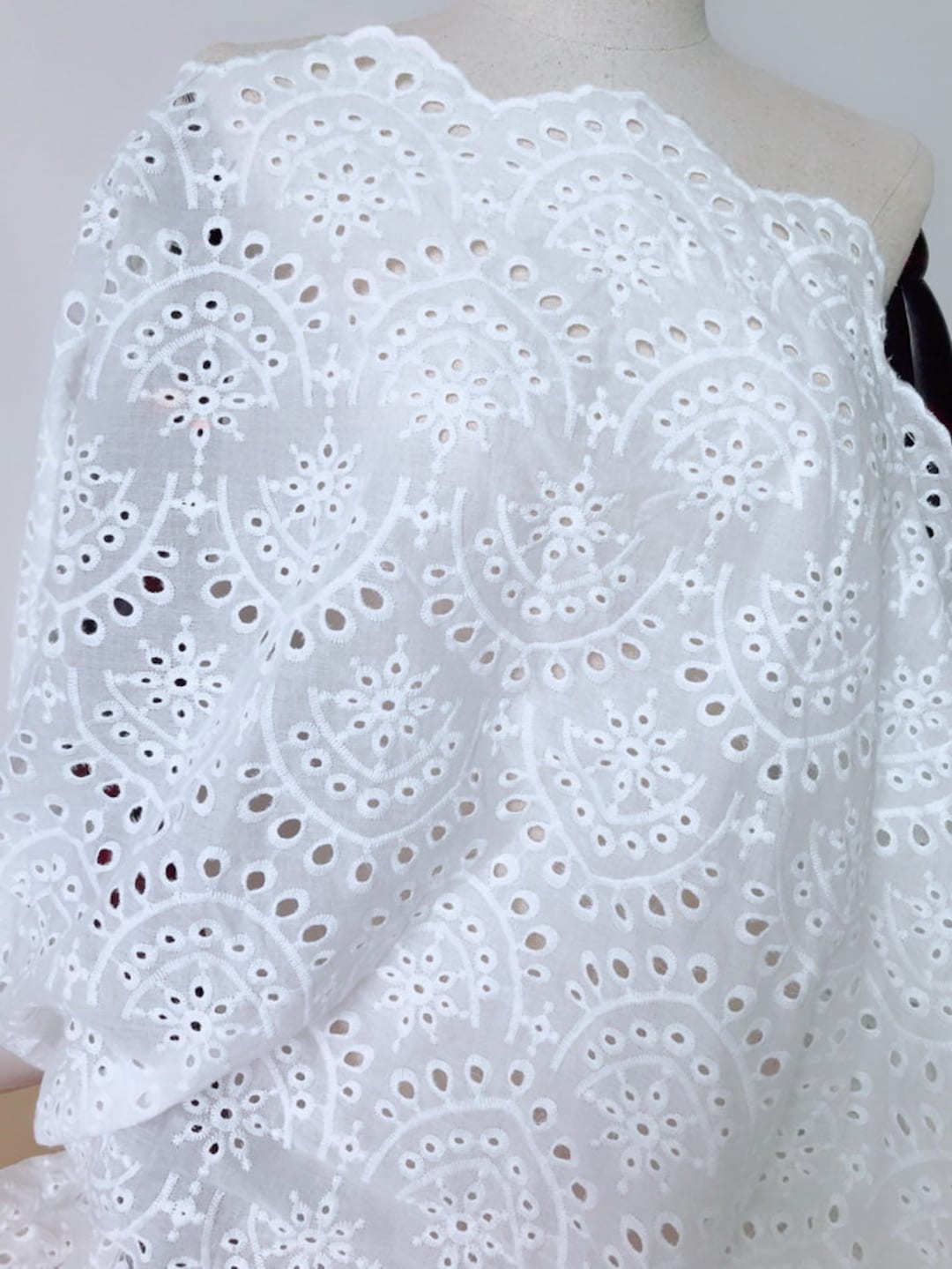 Eyelet Fabric by the Yard, 100% Cotton Lace Fabric, off White Scalloped ...