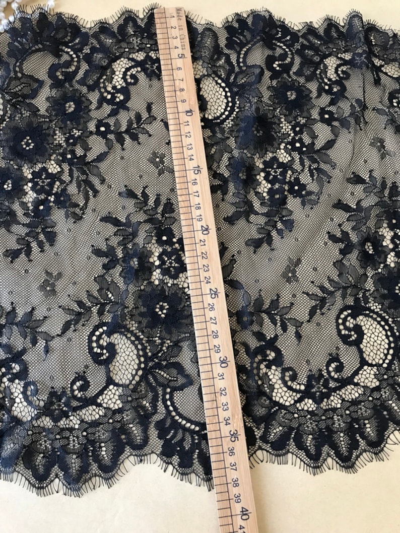 Black Lace Scalloped Lace Trim French Chantilly Floral Lace | Etsy