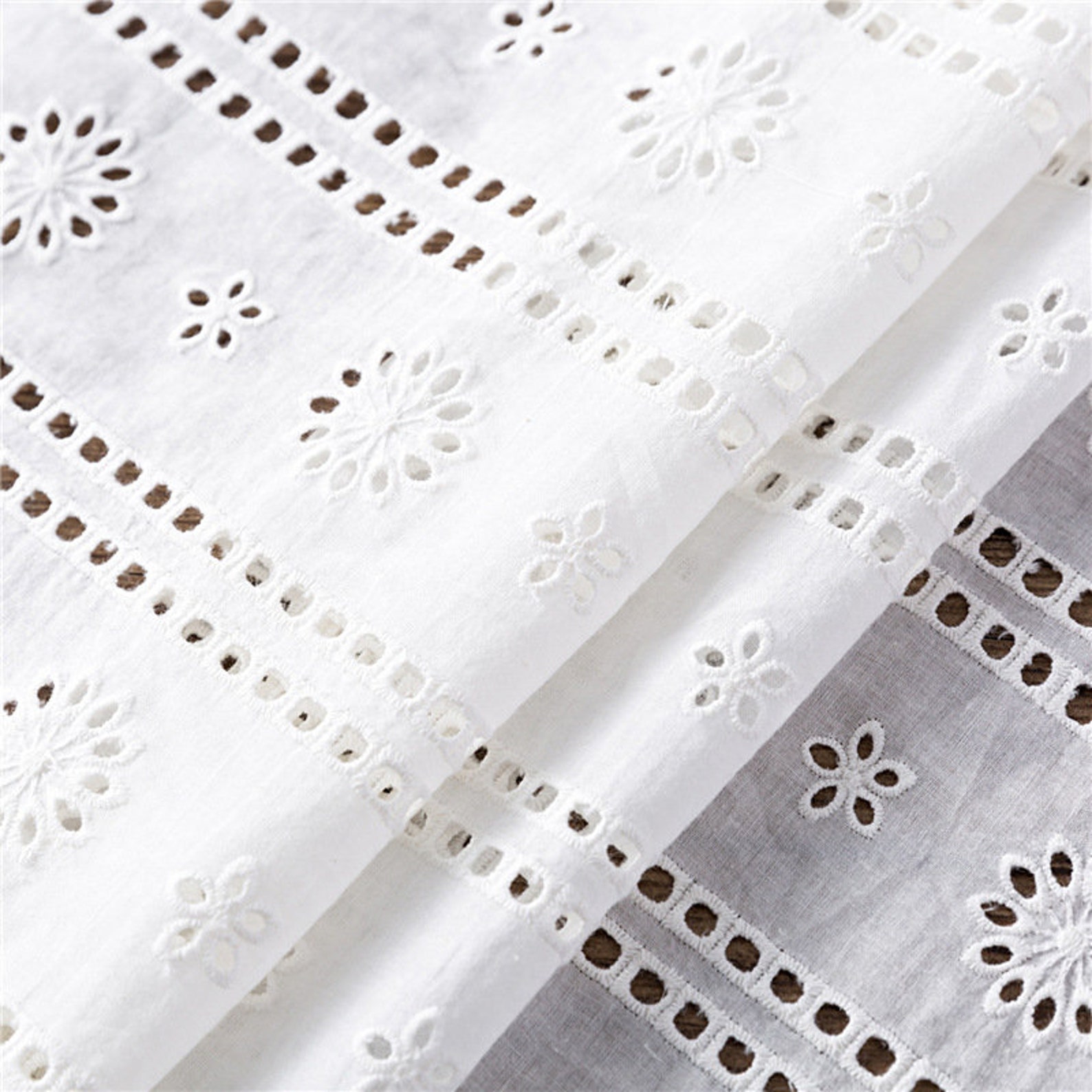 51 Inch off White Cotton Embroidered Eyelet Lace Fabric for - Etsy