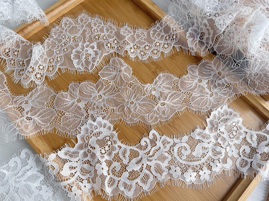 White Chantilly Lace Soft Floral Eyelash Trim Scallop Edge Lace for ...