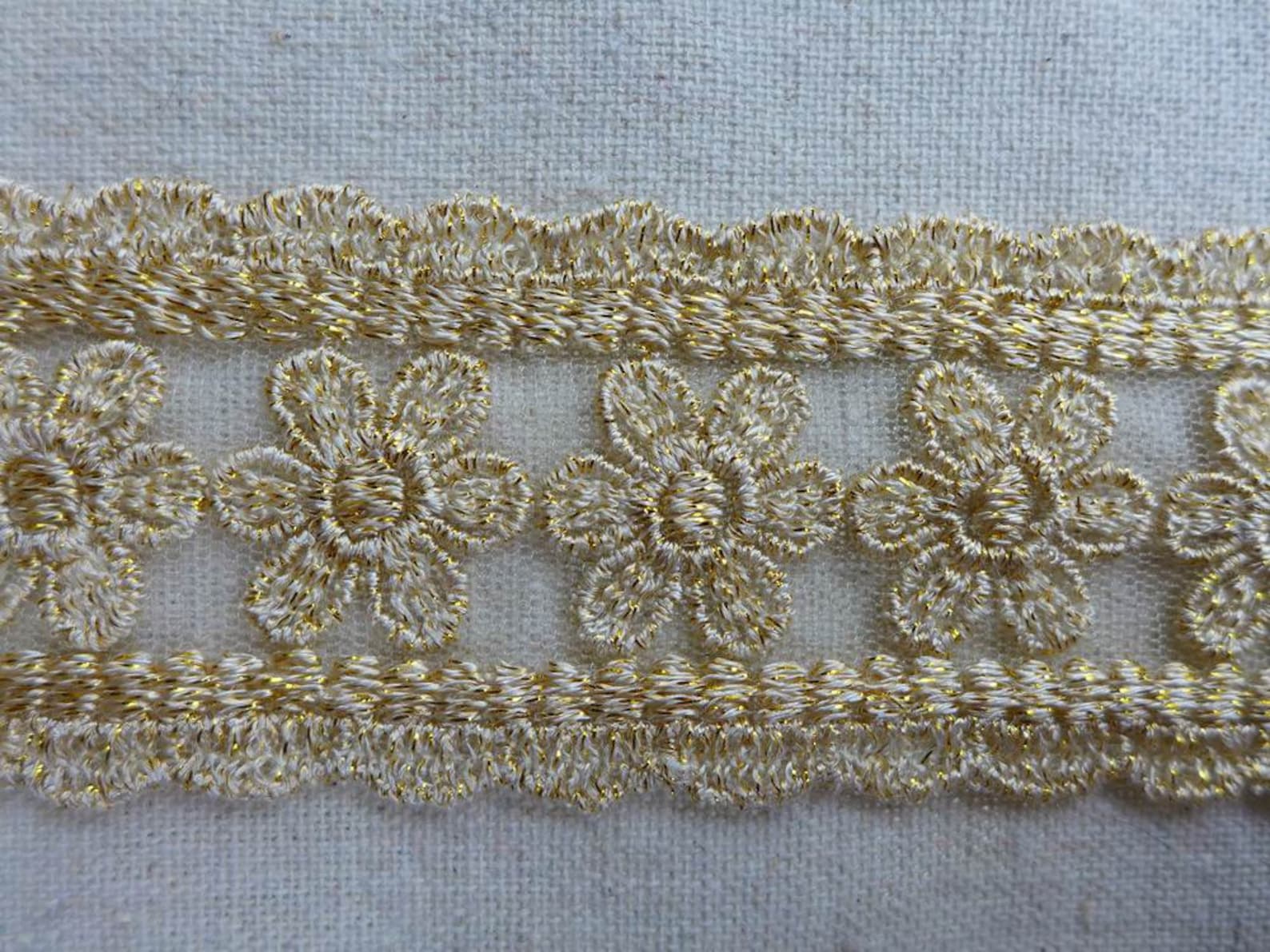 Gold Thread Embroidered Mesh Lace with Flower Trim 1.65 inches | Etsy