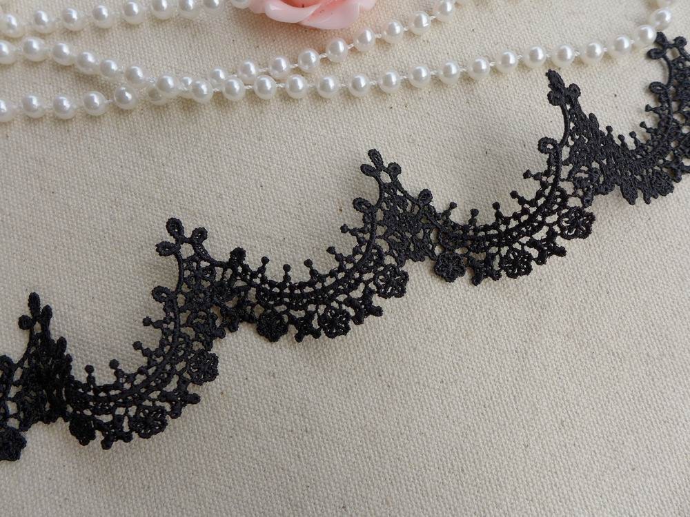 Little Black Lace Trim, Delicate Scalloped Floral Lace, Black Venise ...