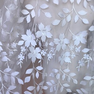 Ivory Floral Embroidery Blossom Fabric by Yard, Exquisite Illusion 3D ...
