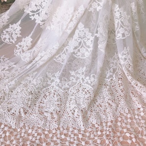 Beige Lace Fabric, Cotton Lace on Tulle Fabric, Retro Crochet Style ...