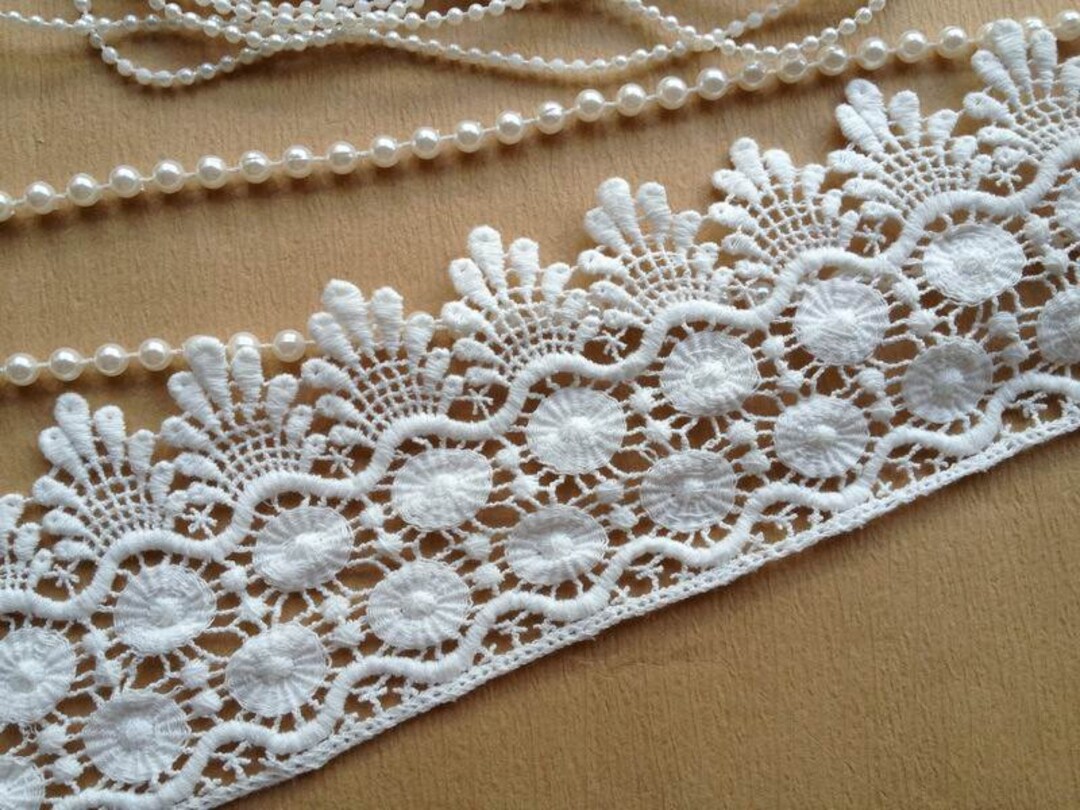 White Cotton Lace Fabric, Retro Small Circle Lace Trim, White Scalloped ...