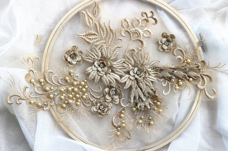 3D Flowers Lace Applique Beaded and Embroidered Appliqué - Etsy