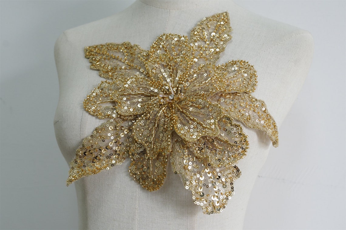GOLD 3D Flower Appliqué for Lyrical Costumes, Ballet, Illusion Gowns ...