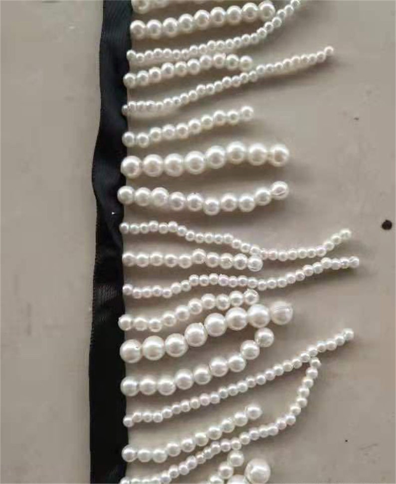 Cream / Black Pearl Dangle Trim, Lace Trim Sew-on, Tassel Chain, Ribbon ...