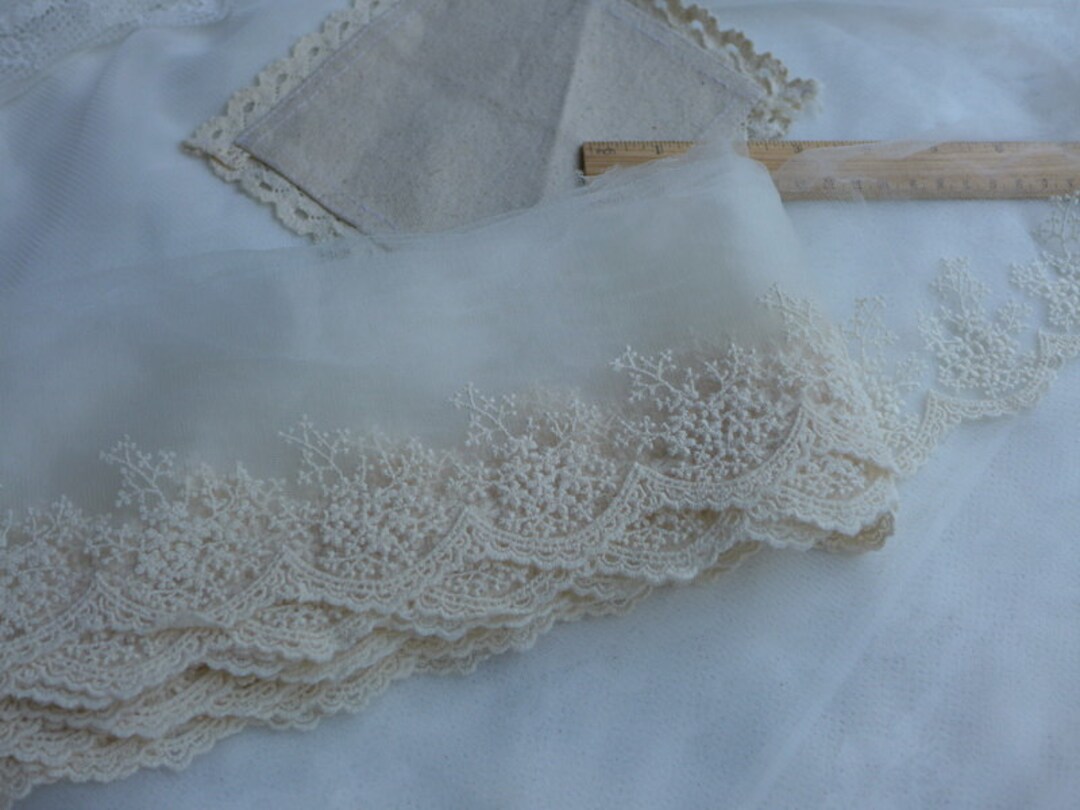 Ivory Lace Trim With Snowflake, Cotton Embroidery Mesh Lace Fabric Trim ...