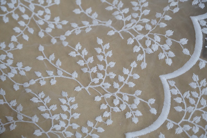 Off White Venice Floral Leaves Embroidery Mesh Netting Fabric | Etsy