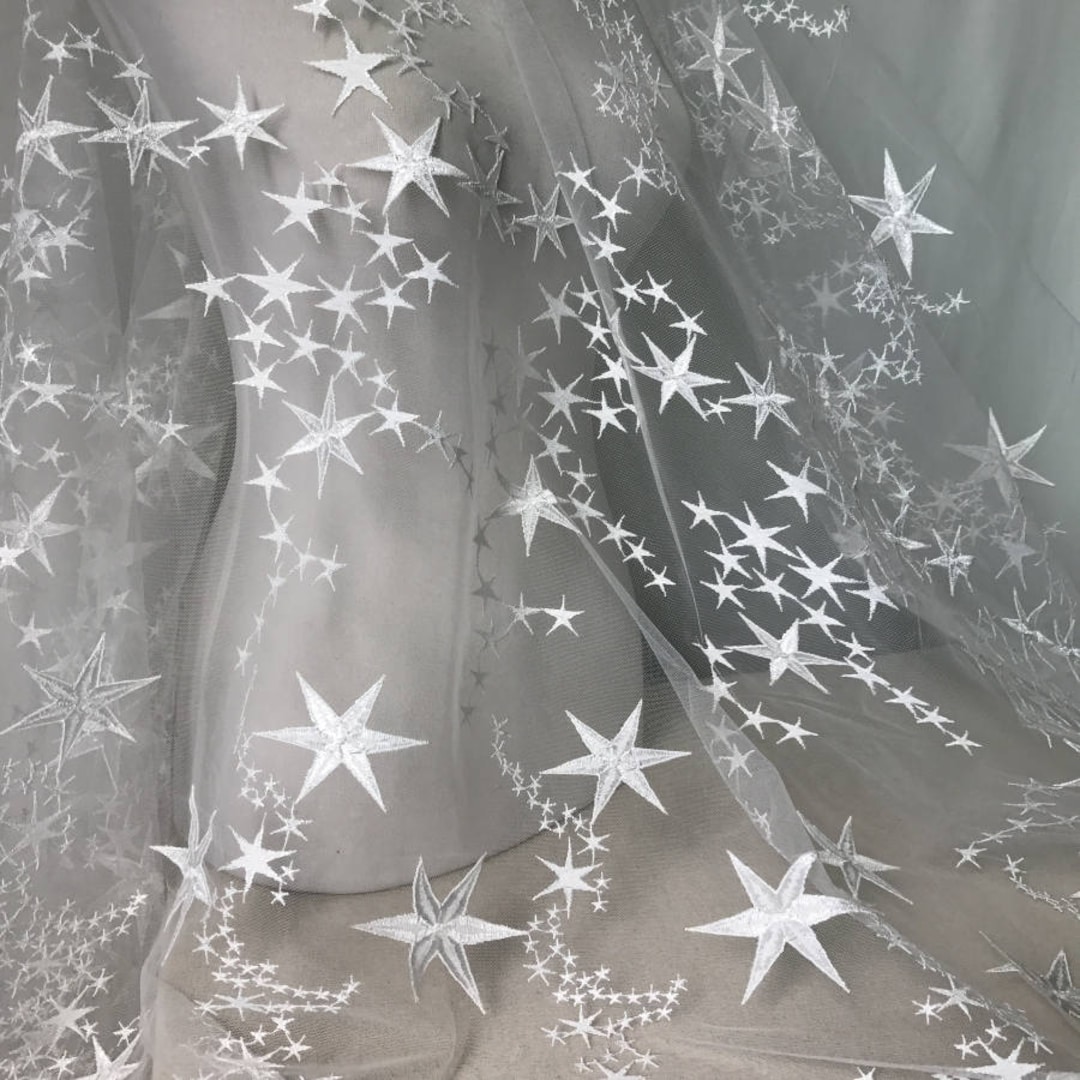 Ivory Mesh Lace Delicate Stars Embroidered Fabric in Ivory for Wedding ...