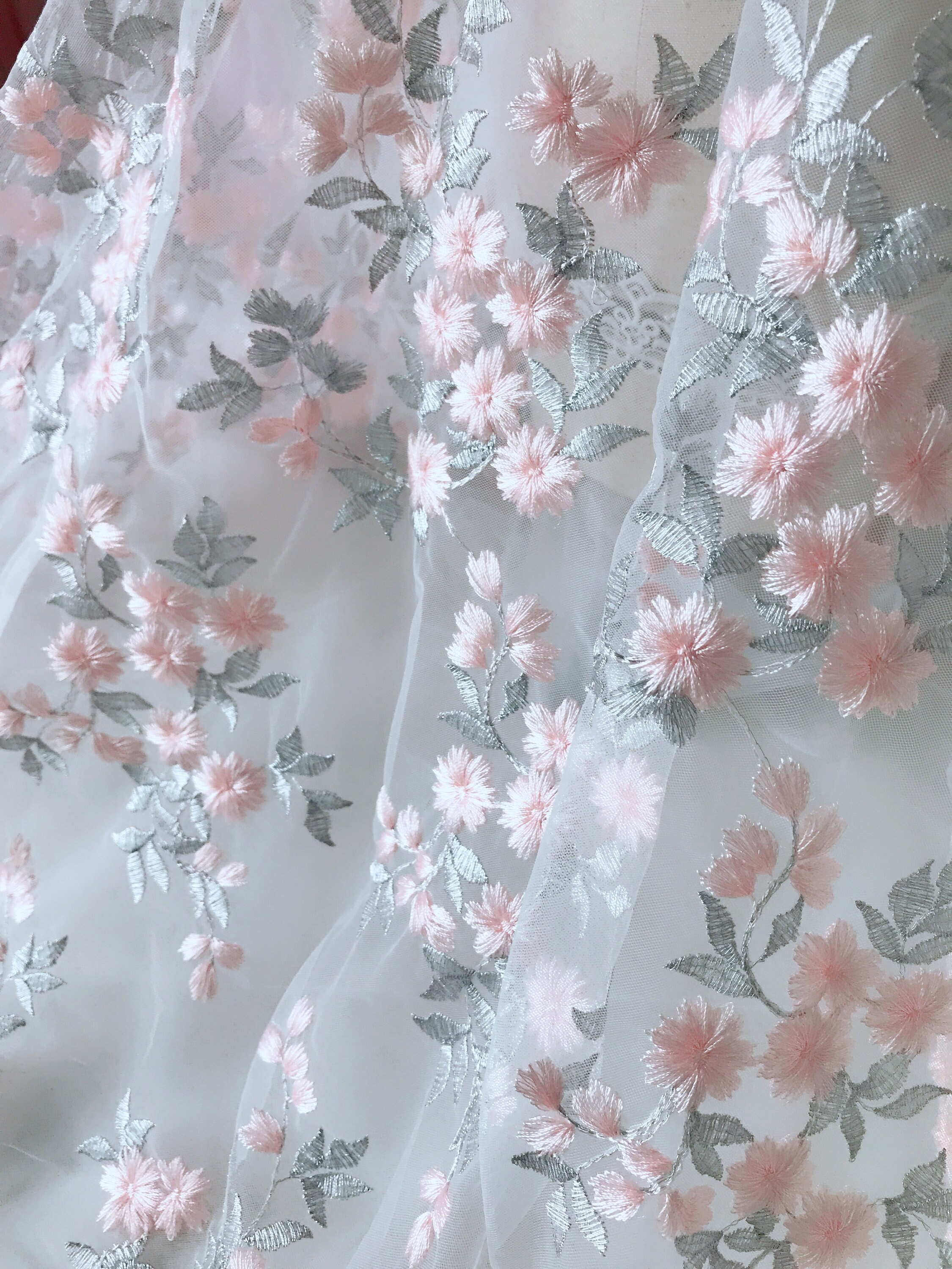 Fabric Haute Couture Rose Pink Floral Embroidery Dress Lace,Flowers ...