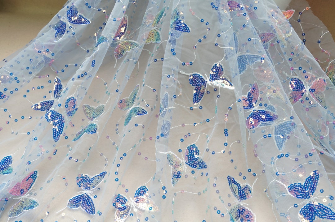 Butterfly Fabric, Soft Tulle Butterflies Embroidered Lace Fabric ...