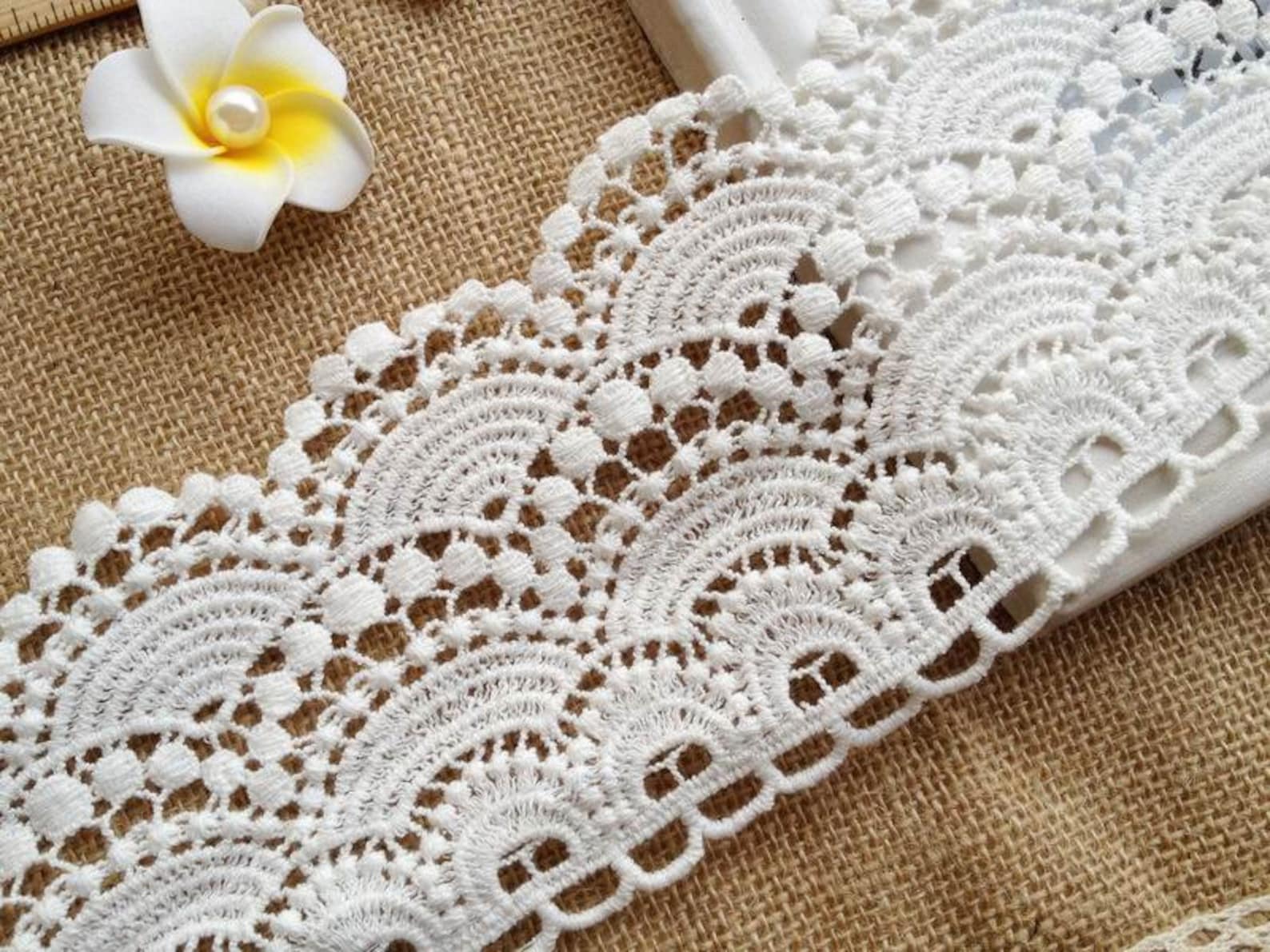 Antique White Cotton Lace Scalloped Trim Embroidered Fabric - Etsy