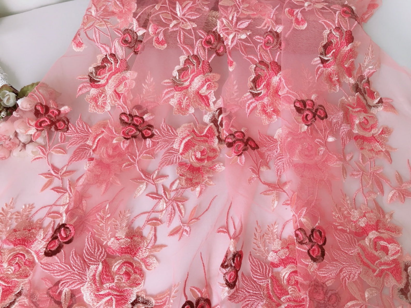 Multicolor Embroidered Rose Design Fabric Navy Blue Mesh - Etsy