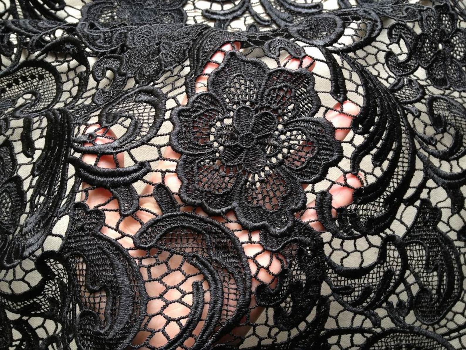 Elegant Venice Embroidered Lace Fabric in Black for Wedding - Etsy