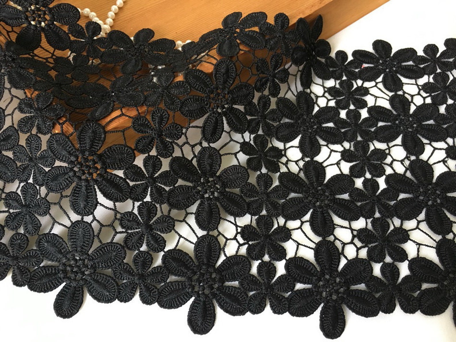 Black Flower Motif Venice Lace Trim Retro Crochet Style Lace | Etsy