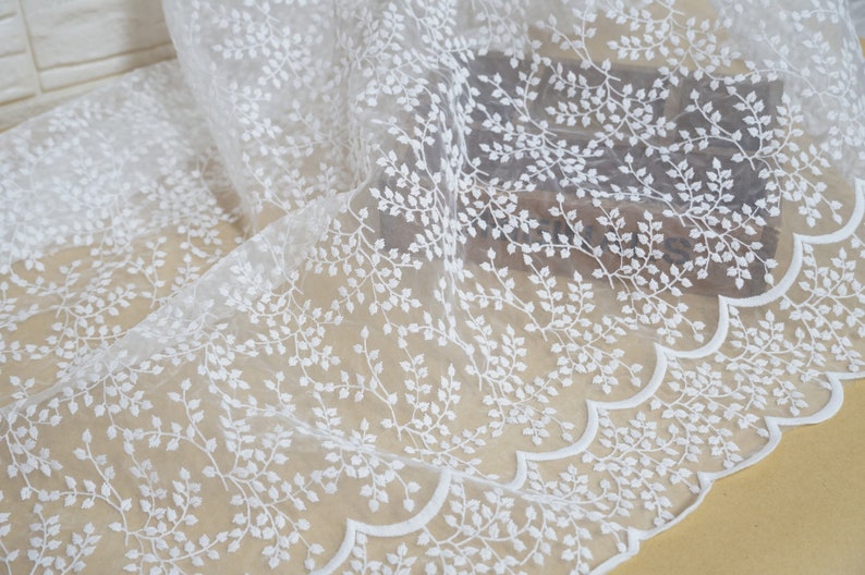 Off White Venice Floral Leaves Embroidery Mesh Netting Fabric | Etsy