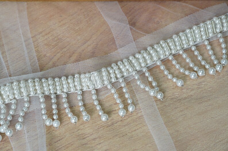 Ivory White Pearl Fringe Lace for Weddings Dress Straps, Curtains ...