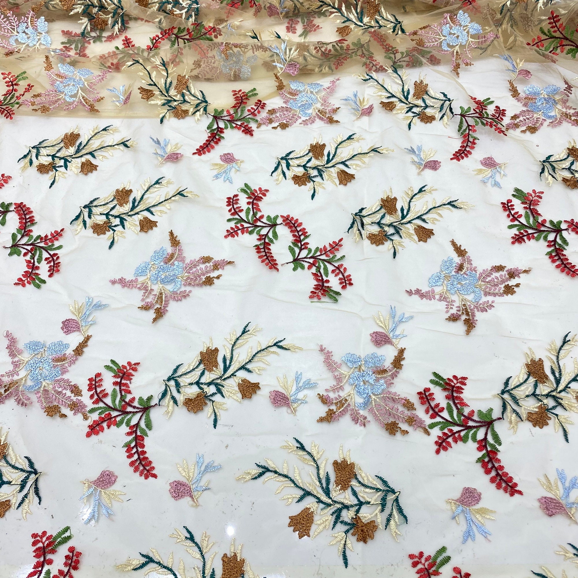 Multi-color Floral Wedding Lace Fabric Beige Mesh Fabric | Etsy