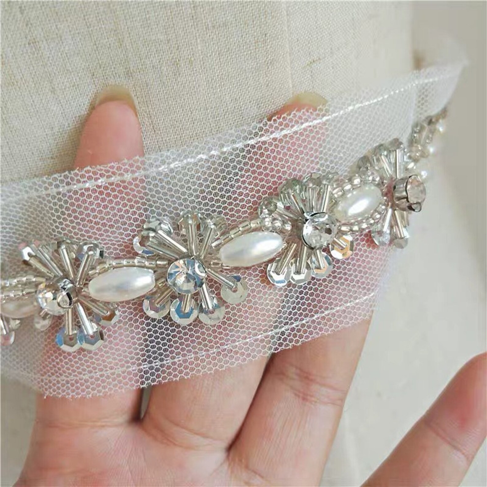 Beaded Trims, Lace Beaded Trimming for Bridal Bridesmaid Gown, Baby ...