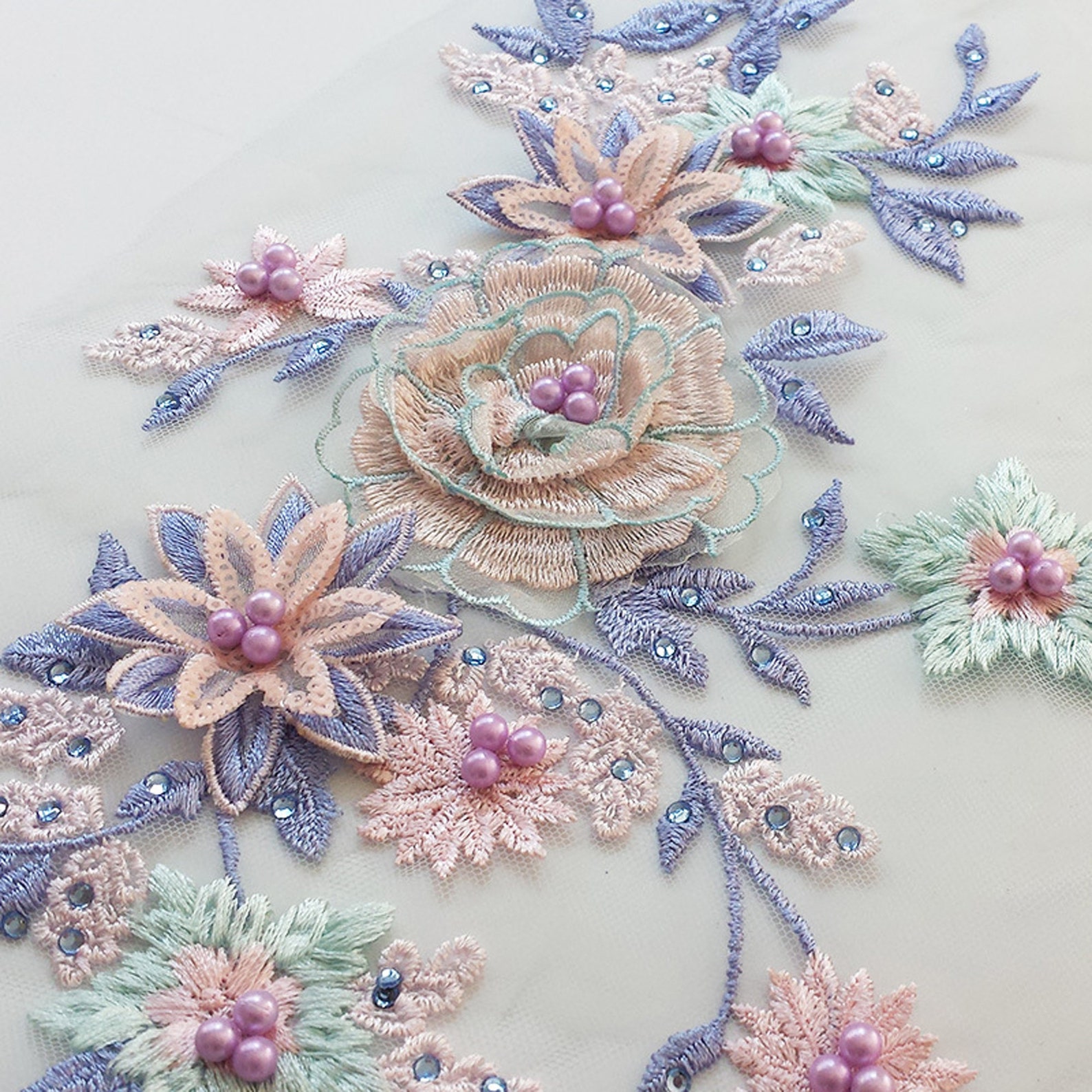 Delicate Beaded Applique 3D Flower Appliques Pair for Bridal - Etsy