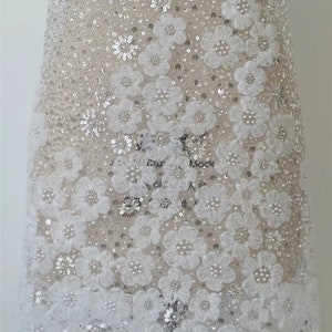 Elegant Beaded Silver Sequin Embroidery Fabric With 3D Flowers Tulle ...