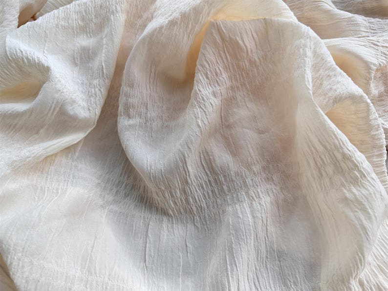 Crinkle Crepe Fabric, Light Peach Ruffled Lace Fabric, Soft Crepe ...