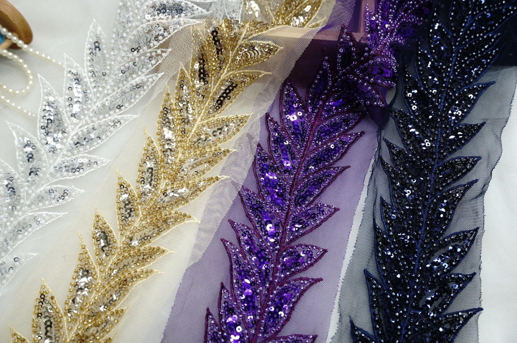 Exquisite Leaf Design Sequins Beaded Lace Trim for Wedding - Etsy