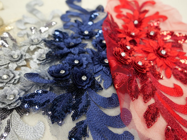 Beautiful Rhinestone Center 3D Lace appliqué Bridal Gown | Etsy