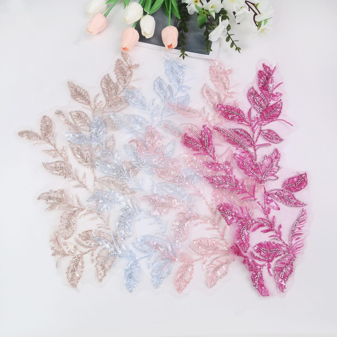 Lace Leaf Flower Applique Gorgeous Sequins Embellishments Applique for ...