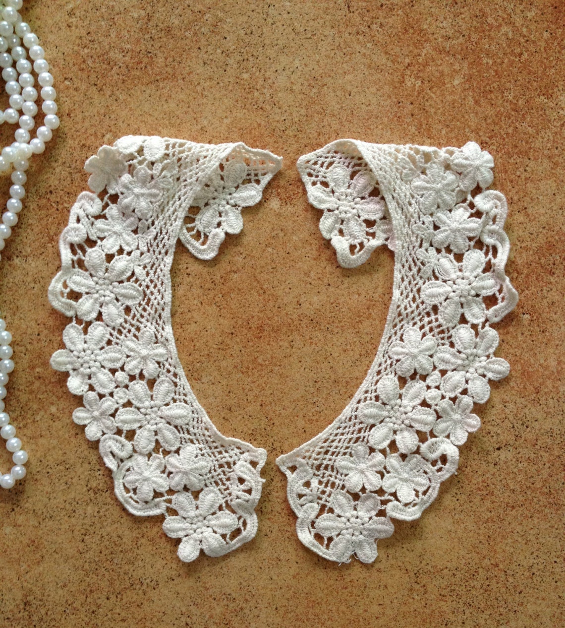 Beige Cotton Lace Collar Emboridery Collar Appliques 1 Pair | Etsy