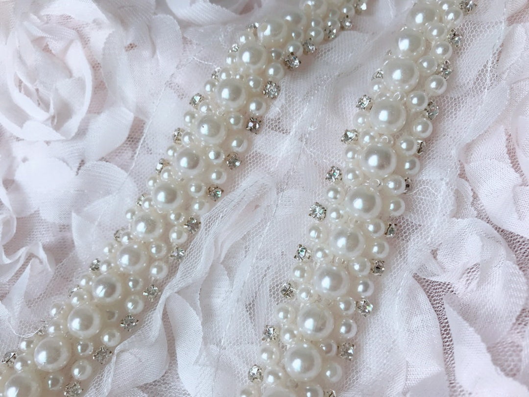 Ivory Beaded Trim, Beaded Sash Trim, Wedding Belt Lace, Gowns Sashes ...