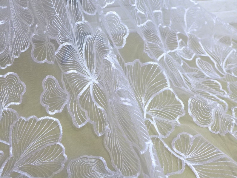 Exquisite Lotus Flowers Tulle Mesh Fabric in off White for Wedding Gown ...